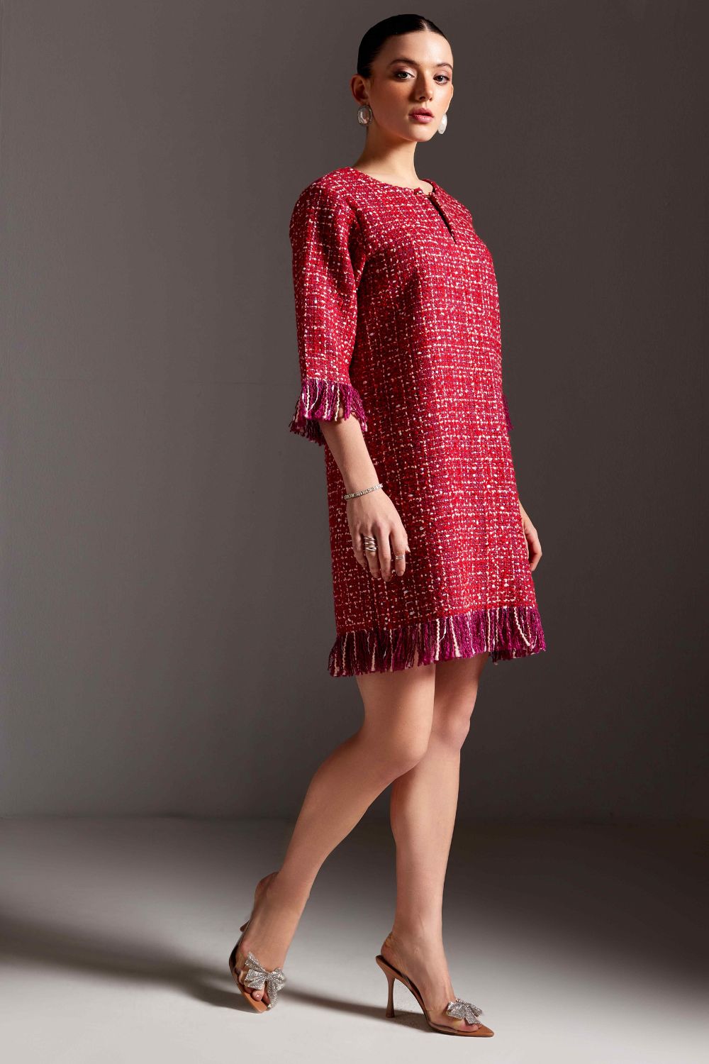 Vibrant Ruby Tweed Dress – Pinwheel